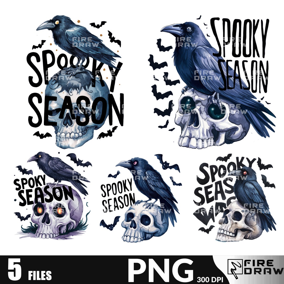 Horror Crow and Bat on Skull PNG for Halloween Crafting Projects and ...