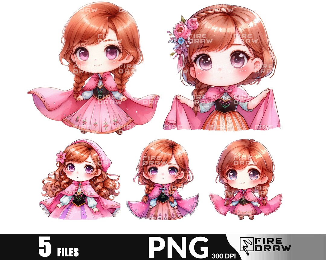 Magical Cartoon Watercolor Princess Bundle PNG Designs for T-shirts ...