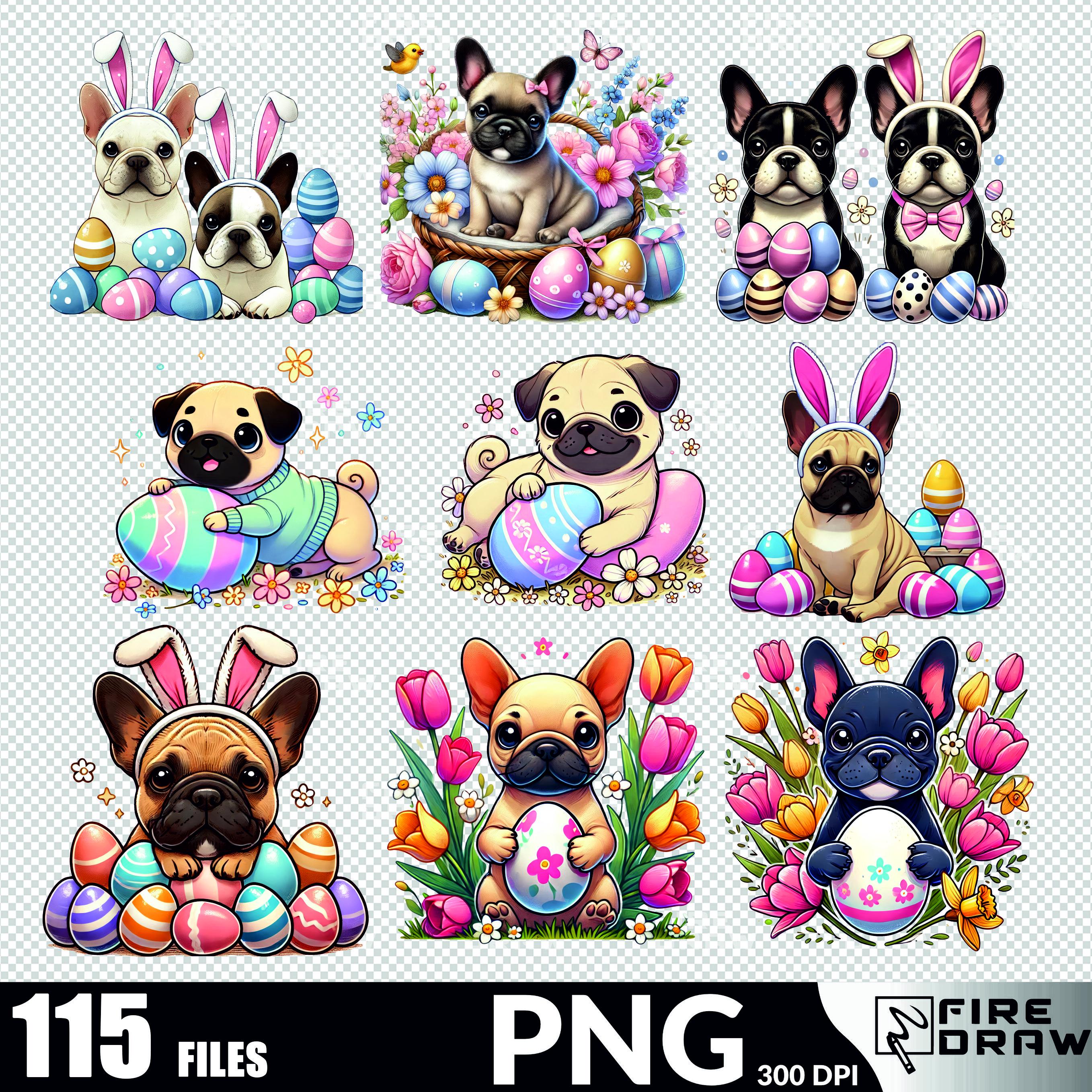 Easter All Dogs Types Png Bundle, Cute Easter Puppy Illustration ...