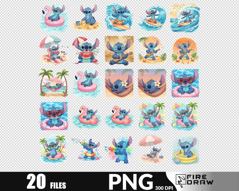 Stitch Pool Party PNG Bundle: Summer Beach Digital Download - Etsy