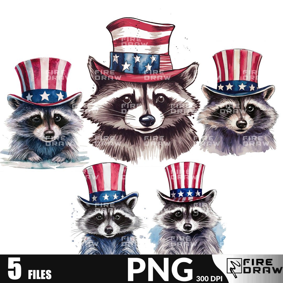 Patriotic 4th of July Raccoon PNG, Independence Day Animal Art, Cute ...