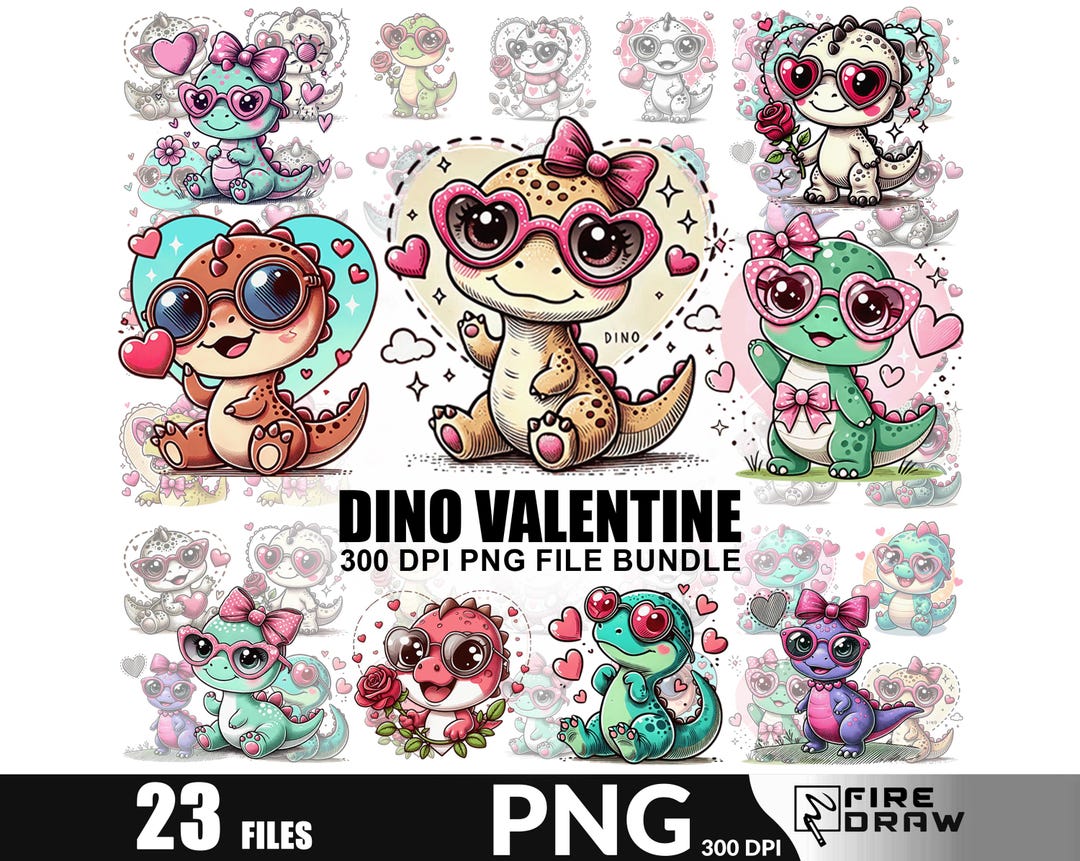 Valentine's Day T-rex Clipart Bundle, Cute Dino Love Png, Dinosaur Love ...