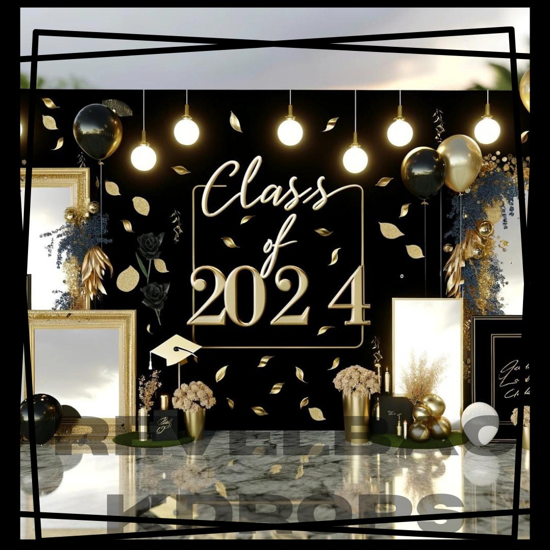 Elegant Graduation Backdrop for Class of 2024 – Luxurious Black and ...
