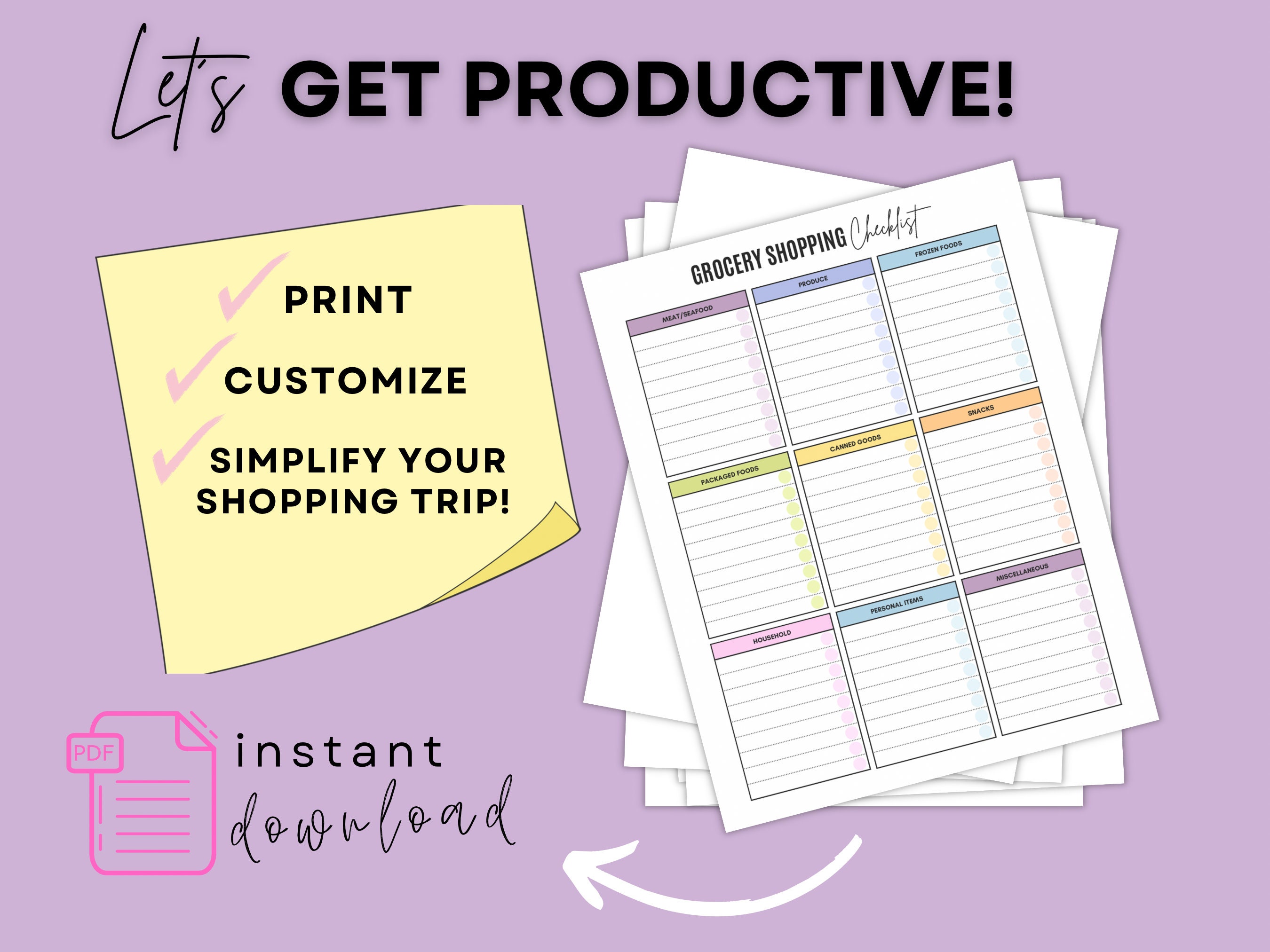 Editable Grocery Shopping Check List Digital Canva Template for ...