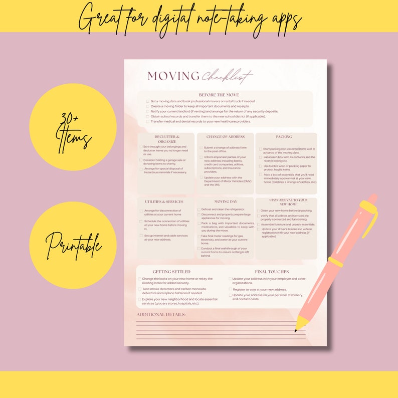 Editable Moving Packing Planning Checklist Adhd-friendly - Etsy