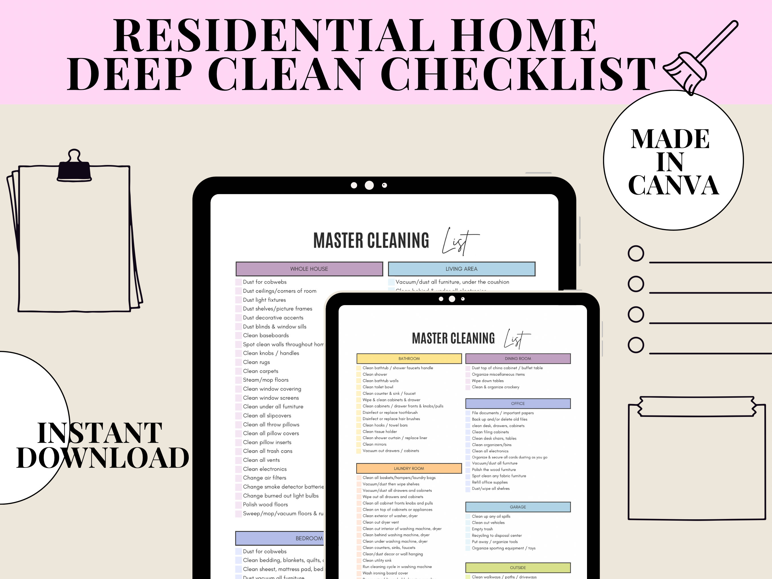 Editable Residential Home Master Cleaning List Printable Planner,canva ...
