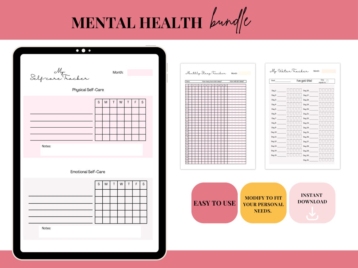 Ultimate Mental Health Habit Tracker Bundle Editable Canva Template ...