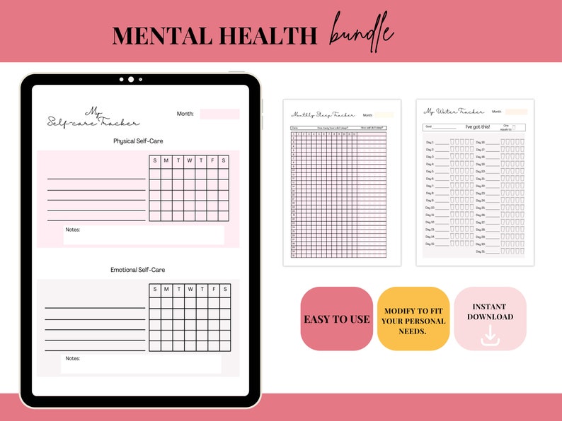 Ultimate Mental Health Habit Tracker Bundle Editable Canva Template ...