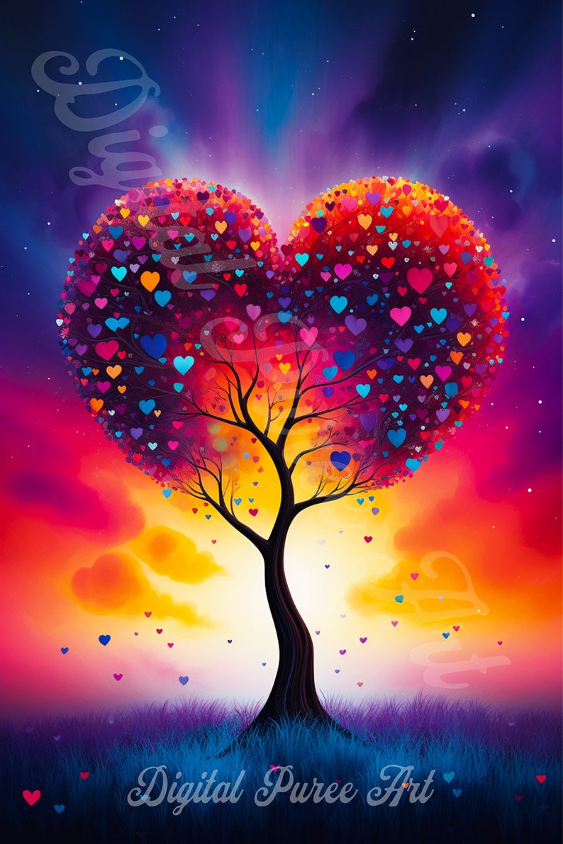 Tree of Love and Hearts, Beautiful Spiritual Wall Art, Love and Cosmic ...