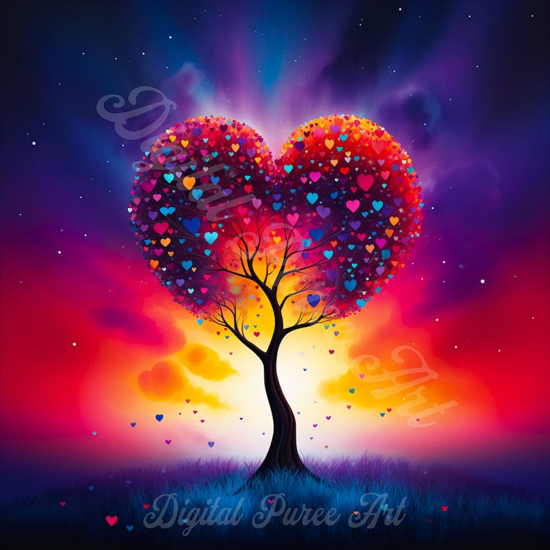 Tree of Love and Hearts, Beautiful Spiritual Wall Art, Love and Cosmic ...