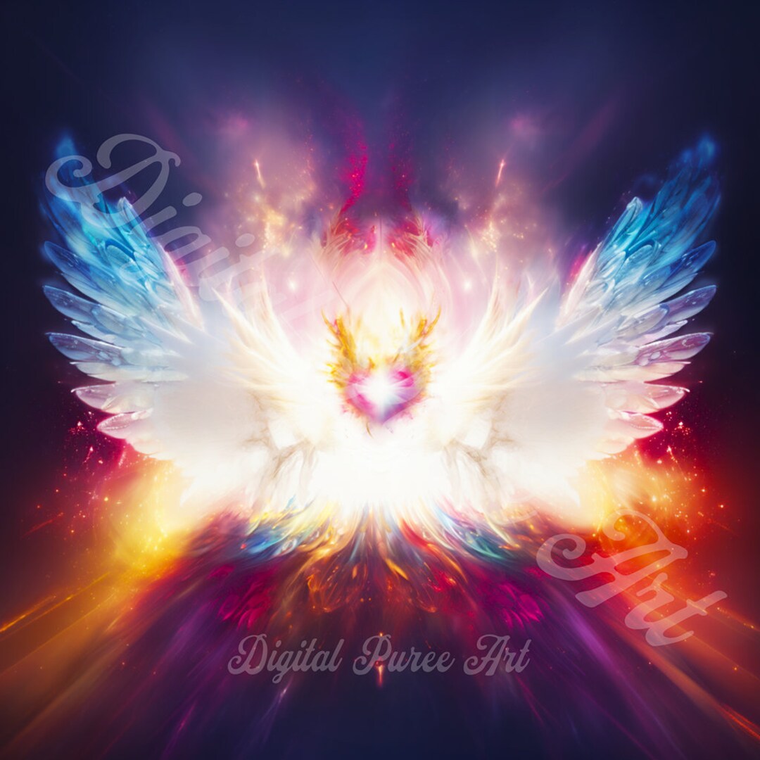 Divine Angel Heart, Beautiful Colourful Spiritual Art Print, Angelic ...