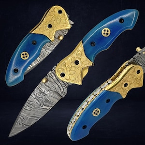 Handmade Damascus Steel Folding Pocket Knife Bone Handle Sheath ...