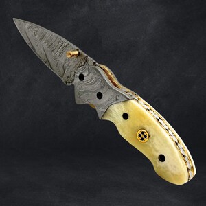 Handmade Damascus Steel Folding Pocket Knife Bone Handle Sheath ...