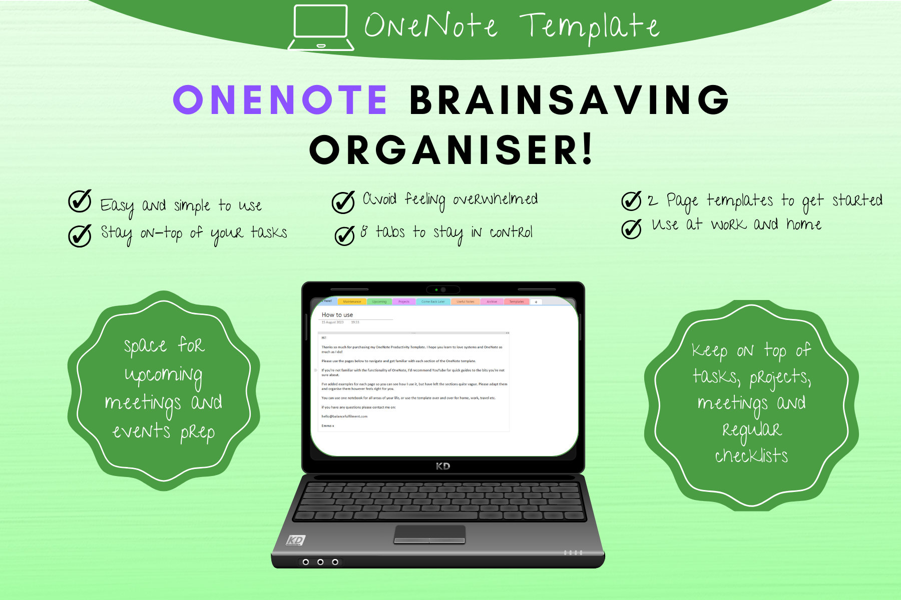 Onenote Productivity Template | Digital Life Organiser | Brainsaving To ...