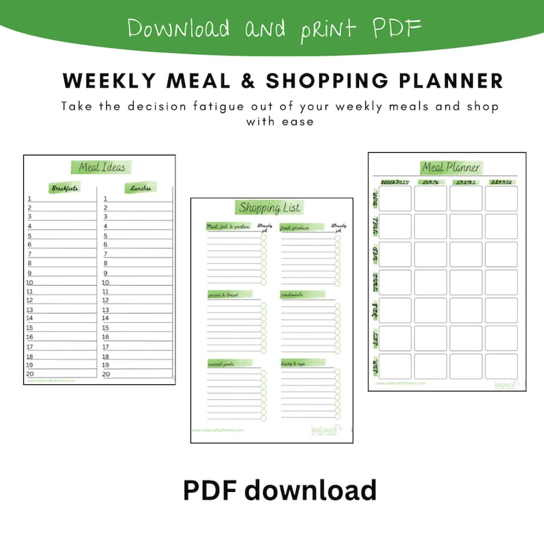 Weekly Meal and Shopping Printable Planner Template | Grocery Shopping ...