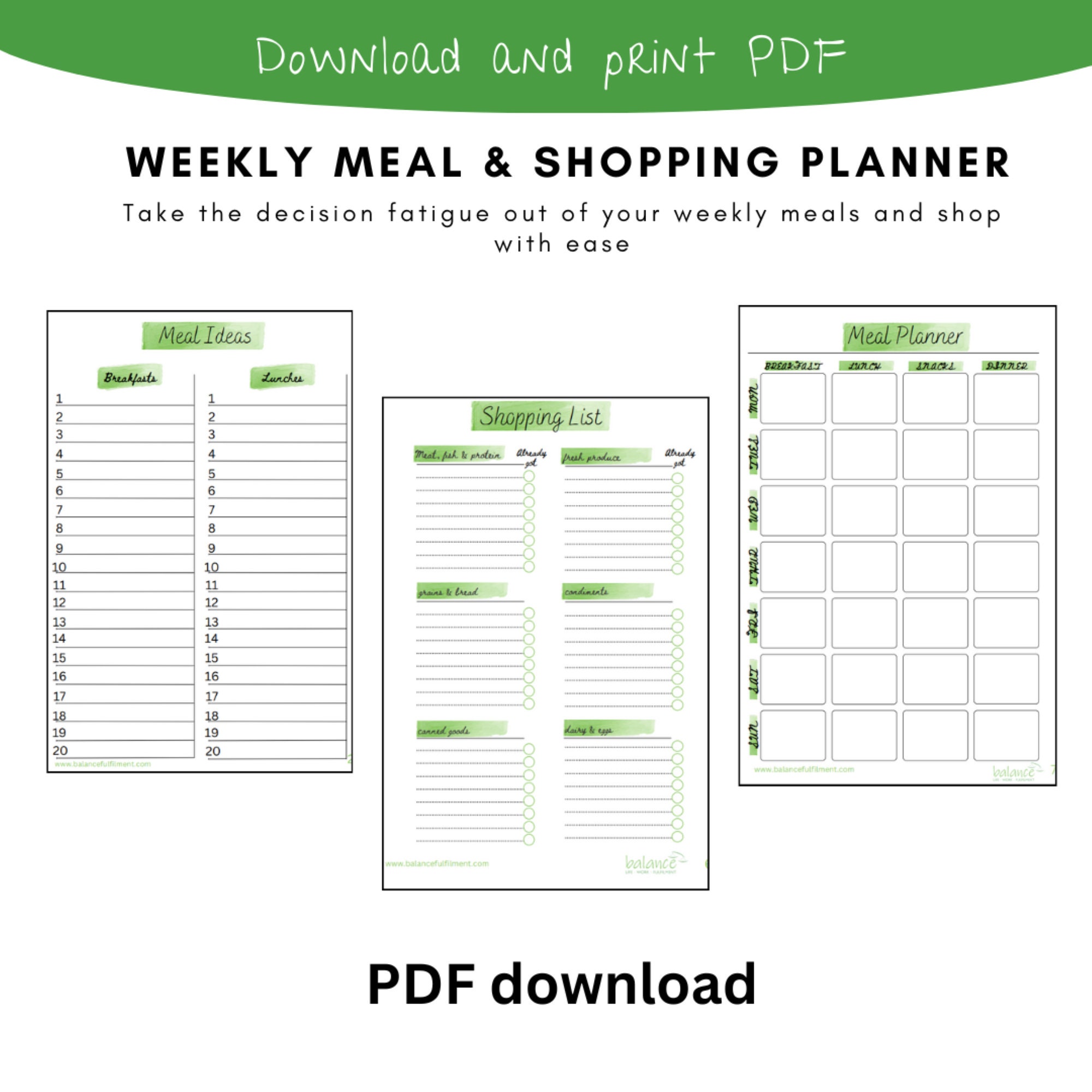 Weekly Meal and Shopping Printable Planner Template Grocery Shopping ...