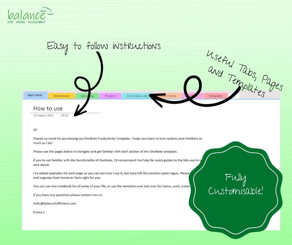 Onenote Productivity Template | Digital Life Organiser | Brainsaving To ...