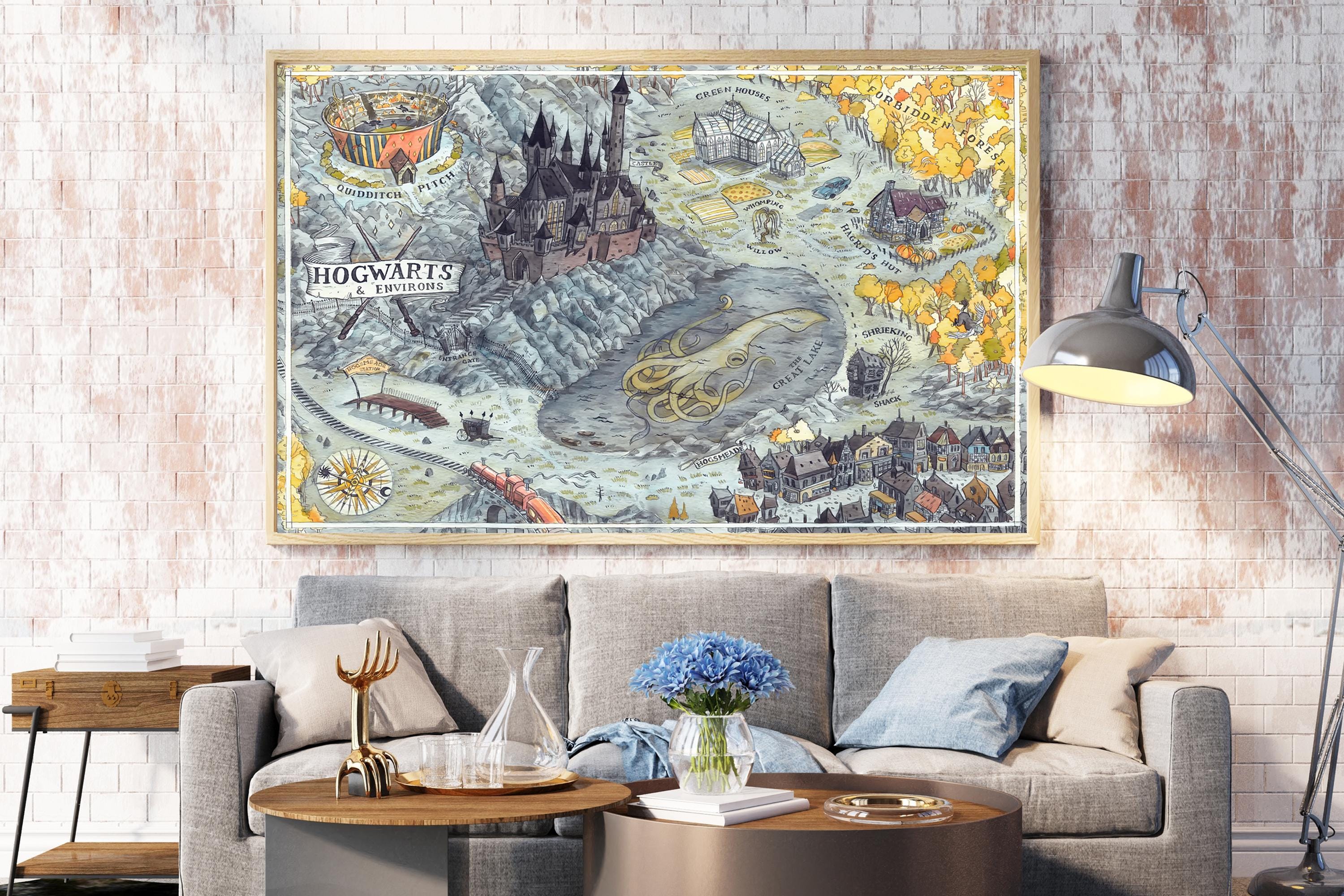 Wizarding School Map Poster: Fantasy Castle Watercolor Art (digital ...