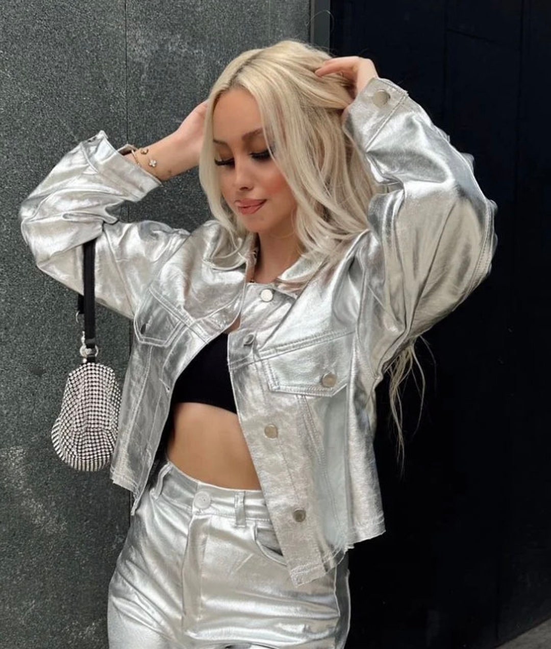2000s Vintage Silver Bolero Jacket / Disco Ball Short Crop Top / Long ...
