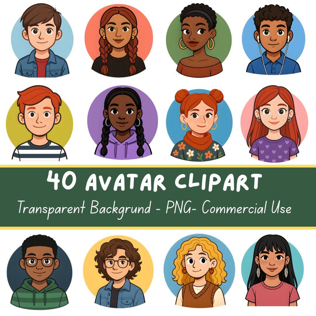 Teen Avatar Clipart | Diverse Classroom Illustrations (PNG, Commercial ...
