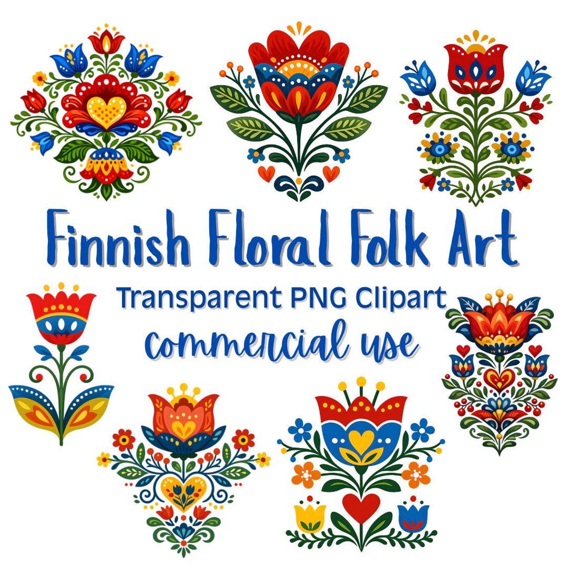 Finnish Floral Clipart Bundle – Scandinavian Folk Art Designs (PNG ...