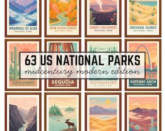 63 US National Parks Poster Set | Mid-century Modern Travel Prints ...