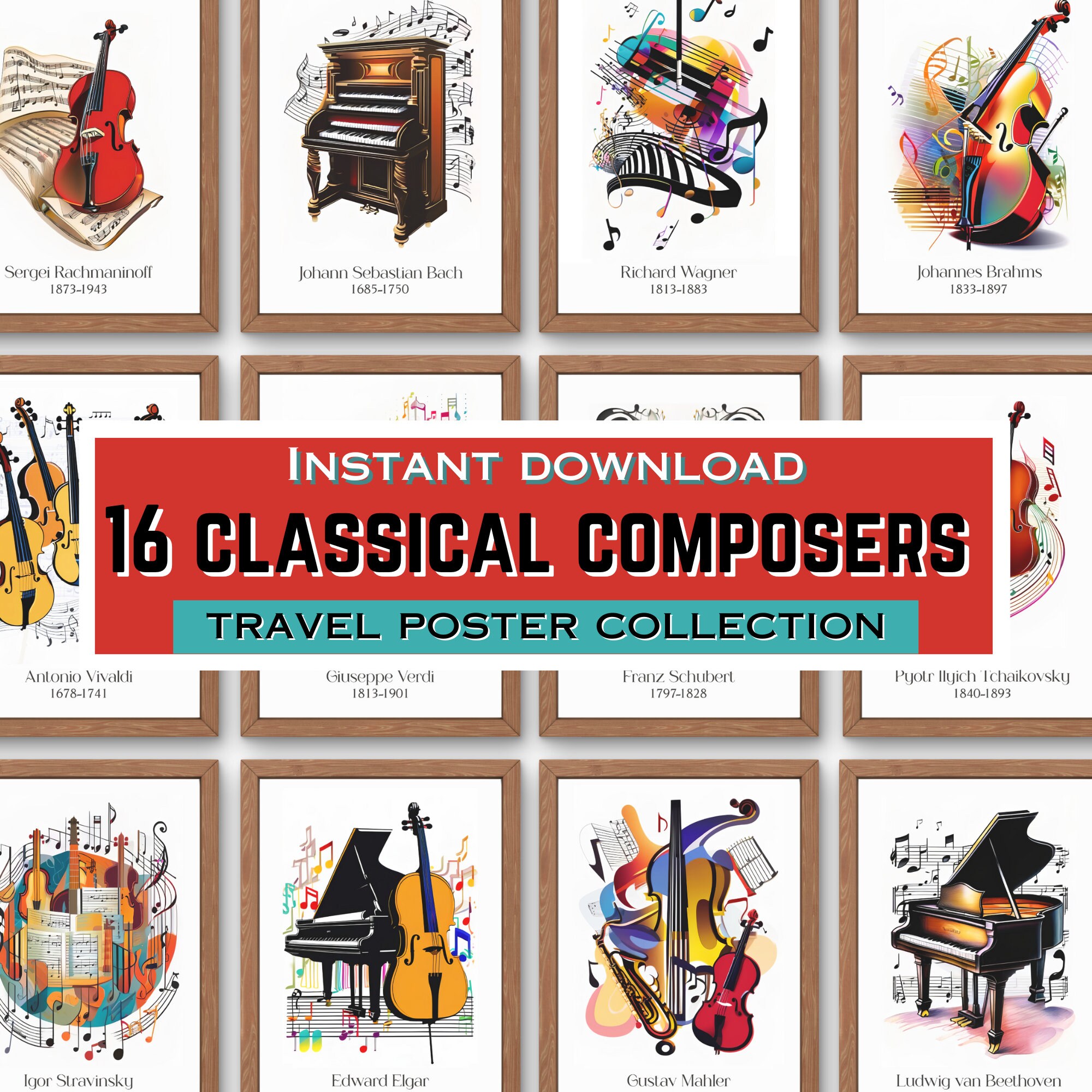 16 Classical Composers Posters Printable Wall Art Modern - Etsy