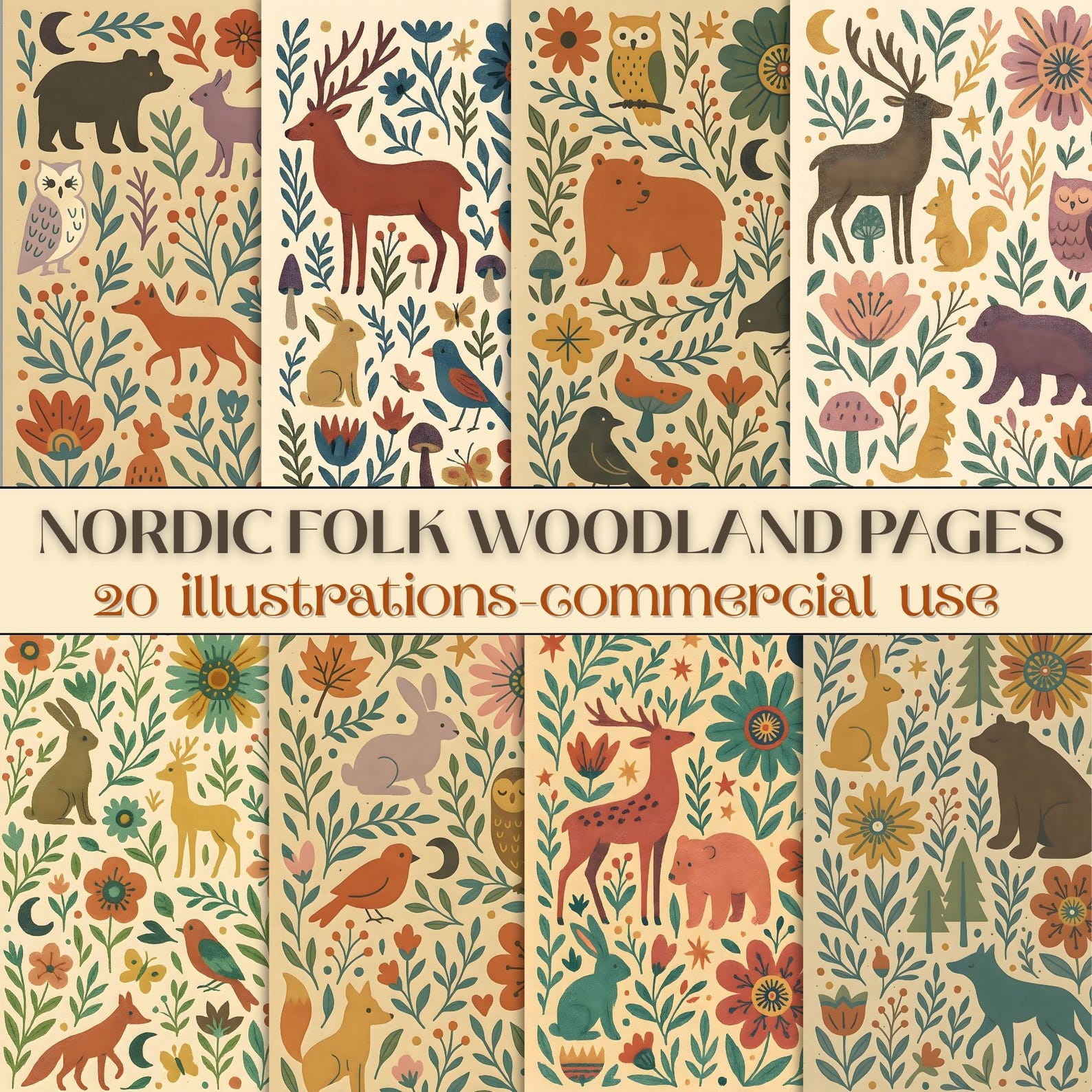 Nordic Folkart, Woodland Illustrations, Printable Pages, Scrapbooking ...