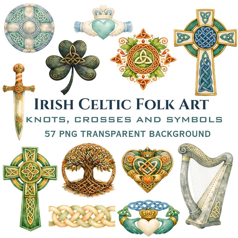 Irish Celtic Folk Art Symbols, Knots, Crosses, 57 Transparent ...
