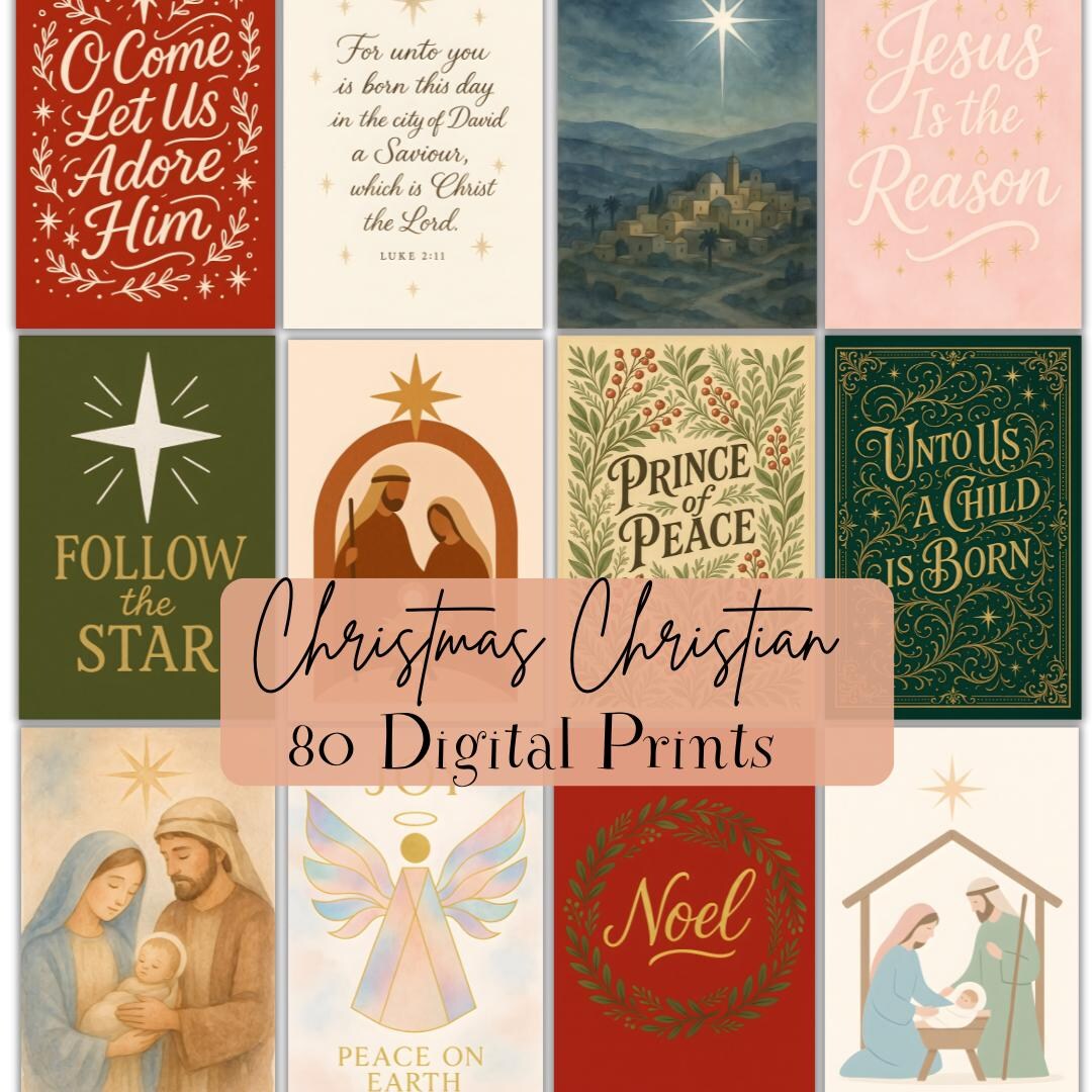 Christian Christmas Printable Bundle | 80 JPEG Postcards | Collage Kit ...