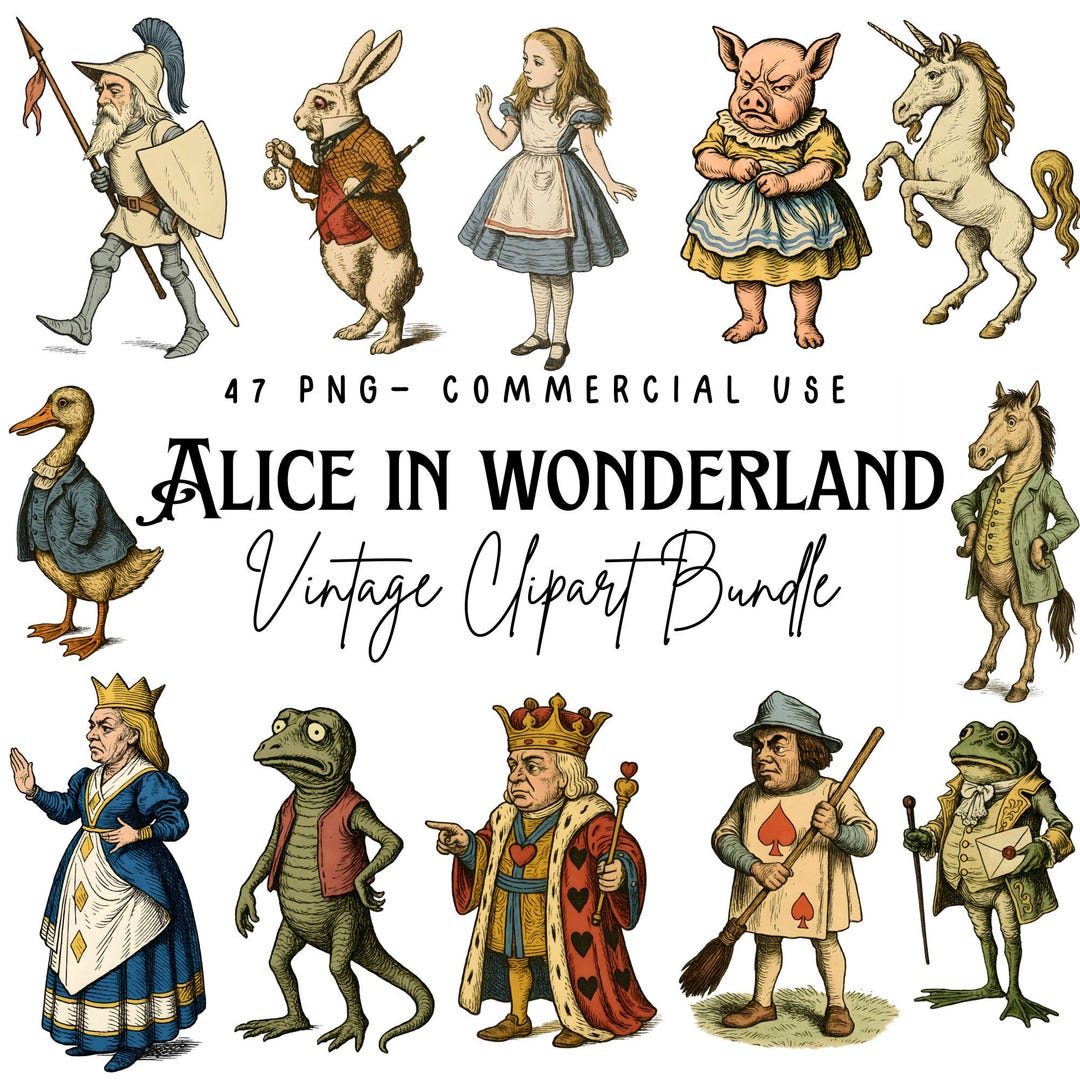 Alice in Wonderland Vintage Clipart Bundle 47 Illustrations Inspired by ...