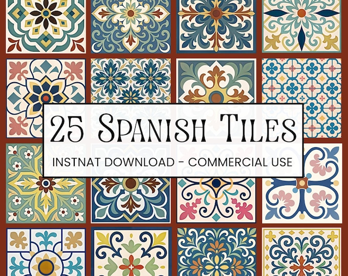 25 Spanish Tile Pattern Designs, Mediterranean Boho Tile Art, Digital ...
