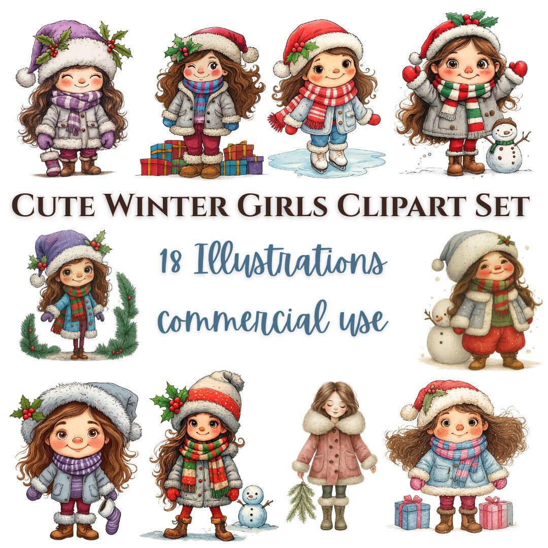Cute Winter Girls Clipart Set – Christmas Pngs, Festive Holiday ...