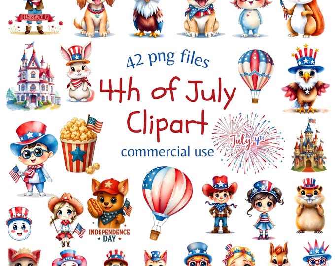 4th of July Kids Clipart Bundle, 42 PNG Files, Independence Day Clip ...