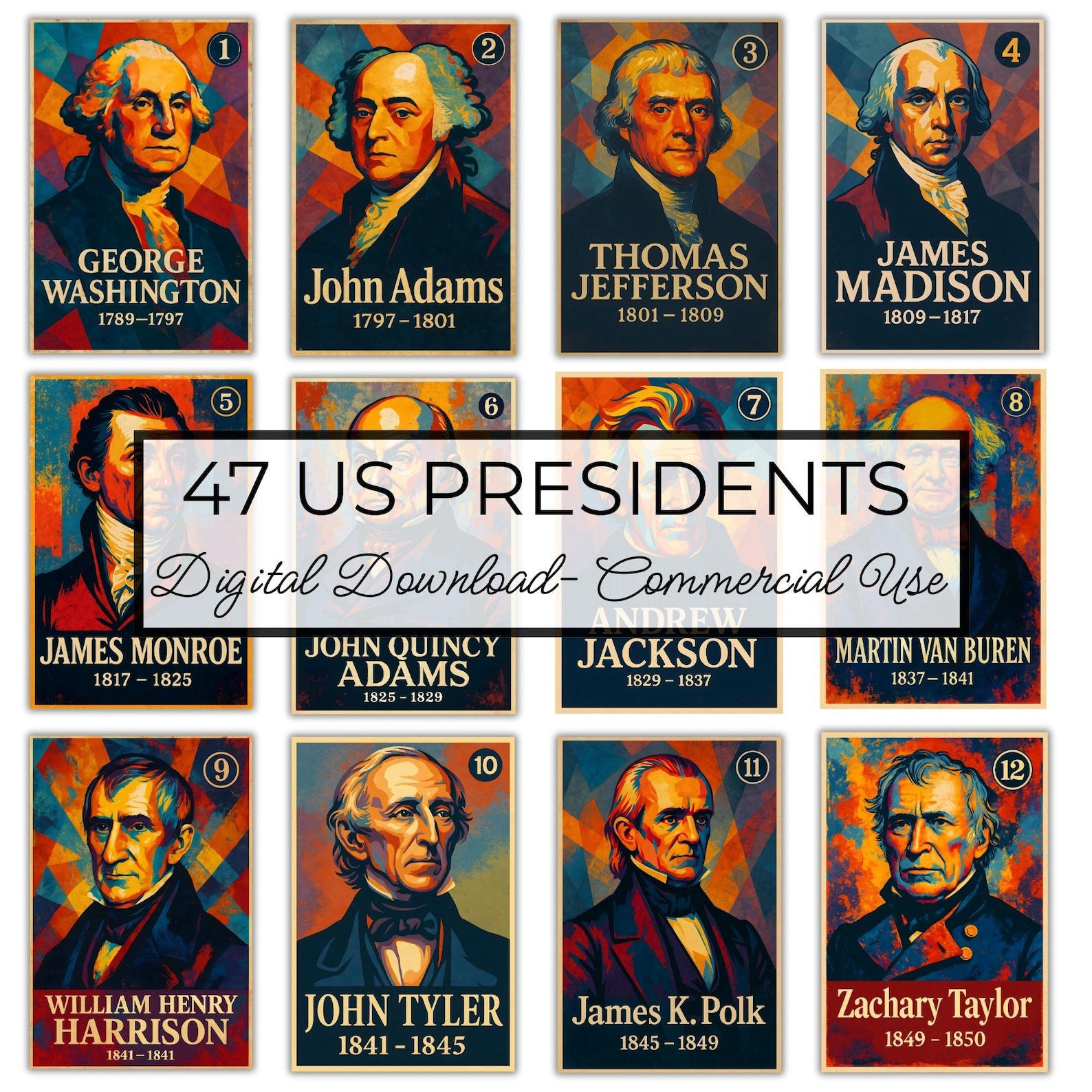 47 US Presidents Posters | Educational History Wall Art | American ...