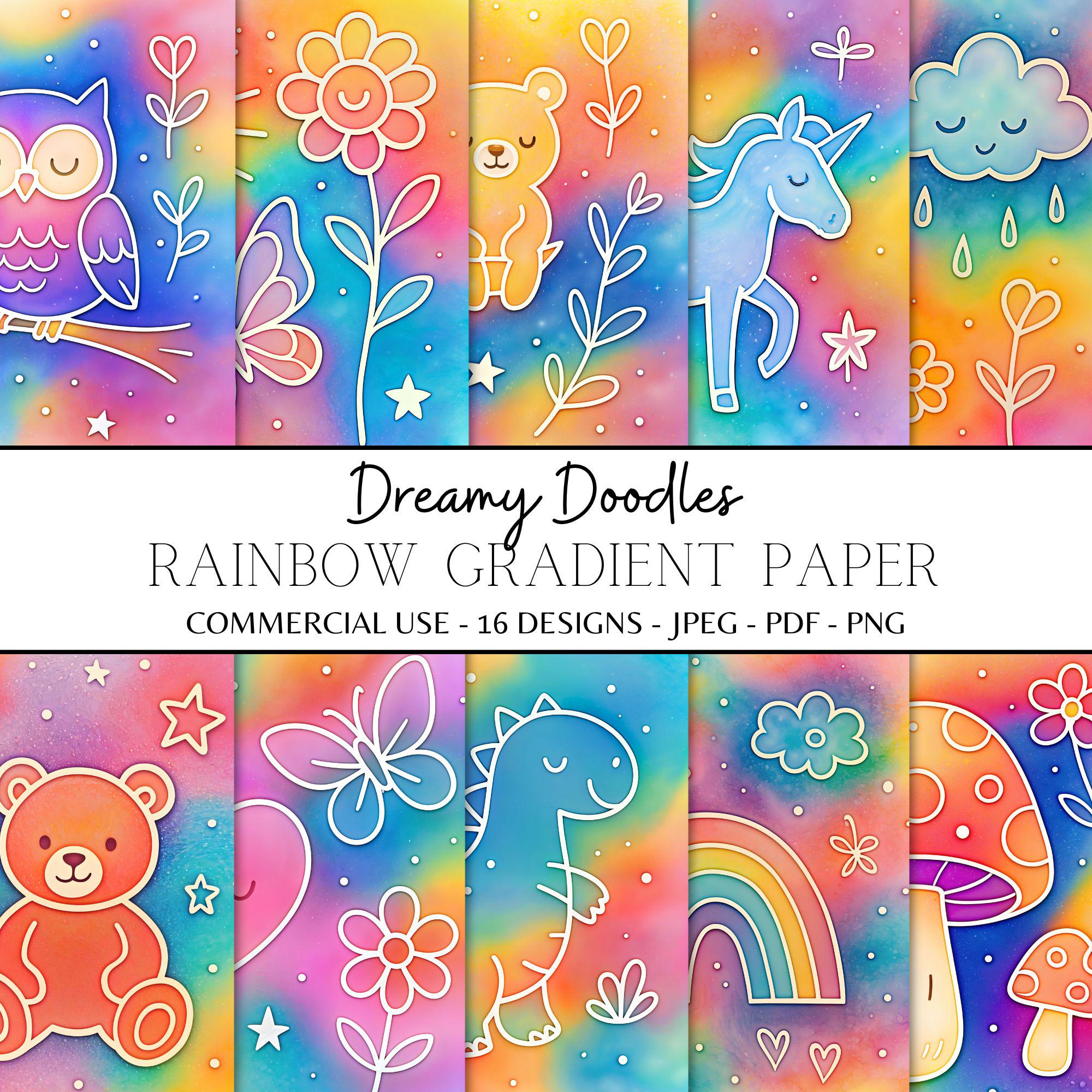 Rainbow Doodle Clipart | Cute Kids Art (PNG, JPEG, PDF) - Etsy