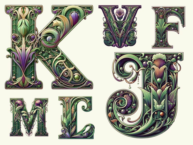 Art Nouveau PNG Alphabet Commercial Use, 52 Transparent Letters, Blue ...