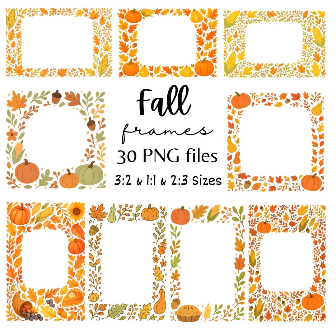 Fall Frames, 30 PNG, Autumn Clipart Bundle, Thanksgiving Border ...