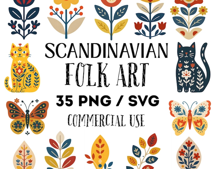 Scandinavian Folk Art Clipart PNG, 35 Mid Century Modern Minimalist ...