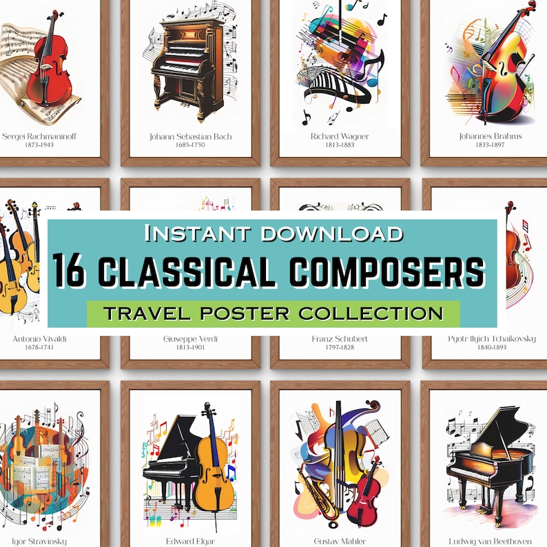 16 Classical Composers Posters, Printable, Wall Art, Modern, Muscial ...