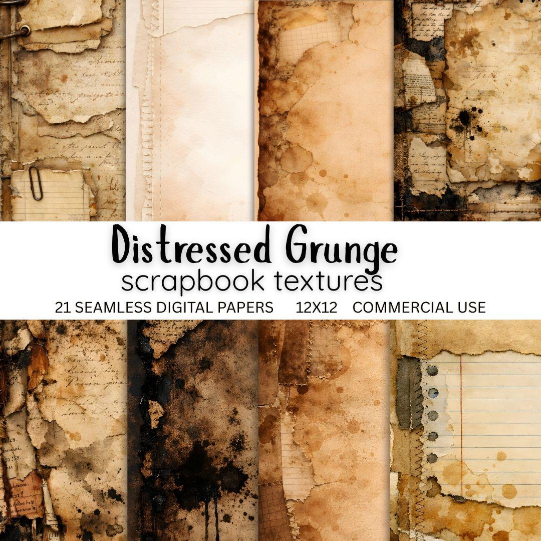 Distressed Grunge Scrapbook Textures, 21 Digital Papers, Jpeg ...