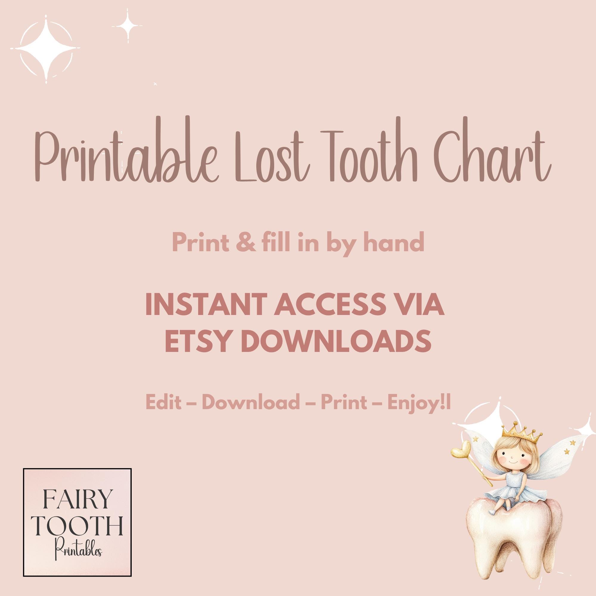 Tooth Fairy Lost Tooth Chart, Printable Baby Tooth Tracker, Milestone ...