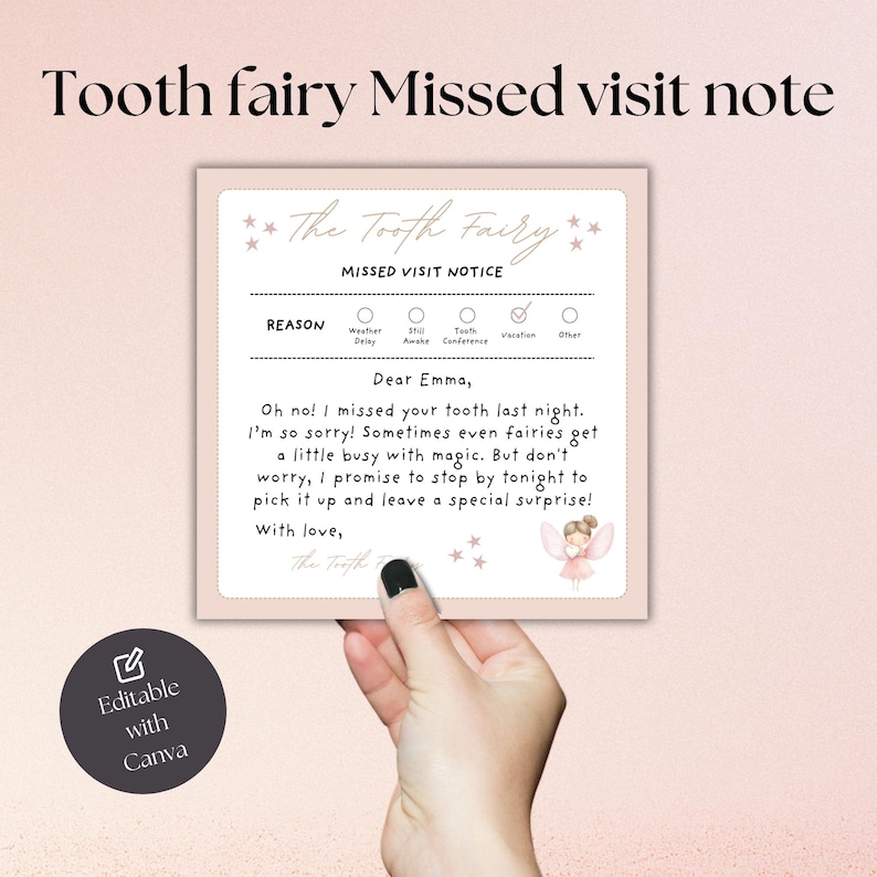 Tooth Fairy Missed Visit Apology Note, Printable Editable Letter, Sorry ...