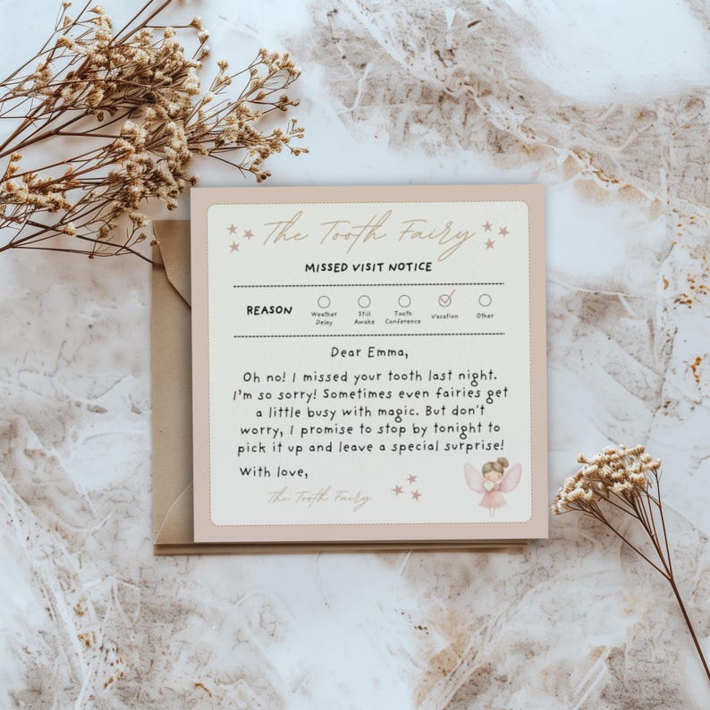 Tooth Fairy Missed Visit Apology Note, Printable Editable Letter, Sorry ...