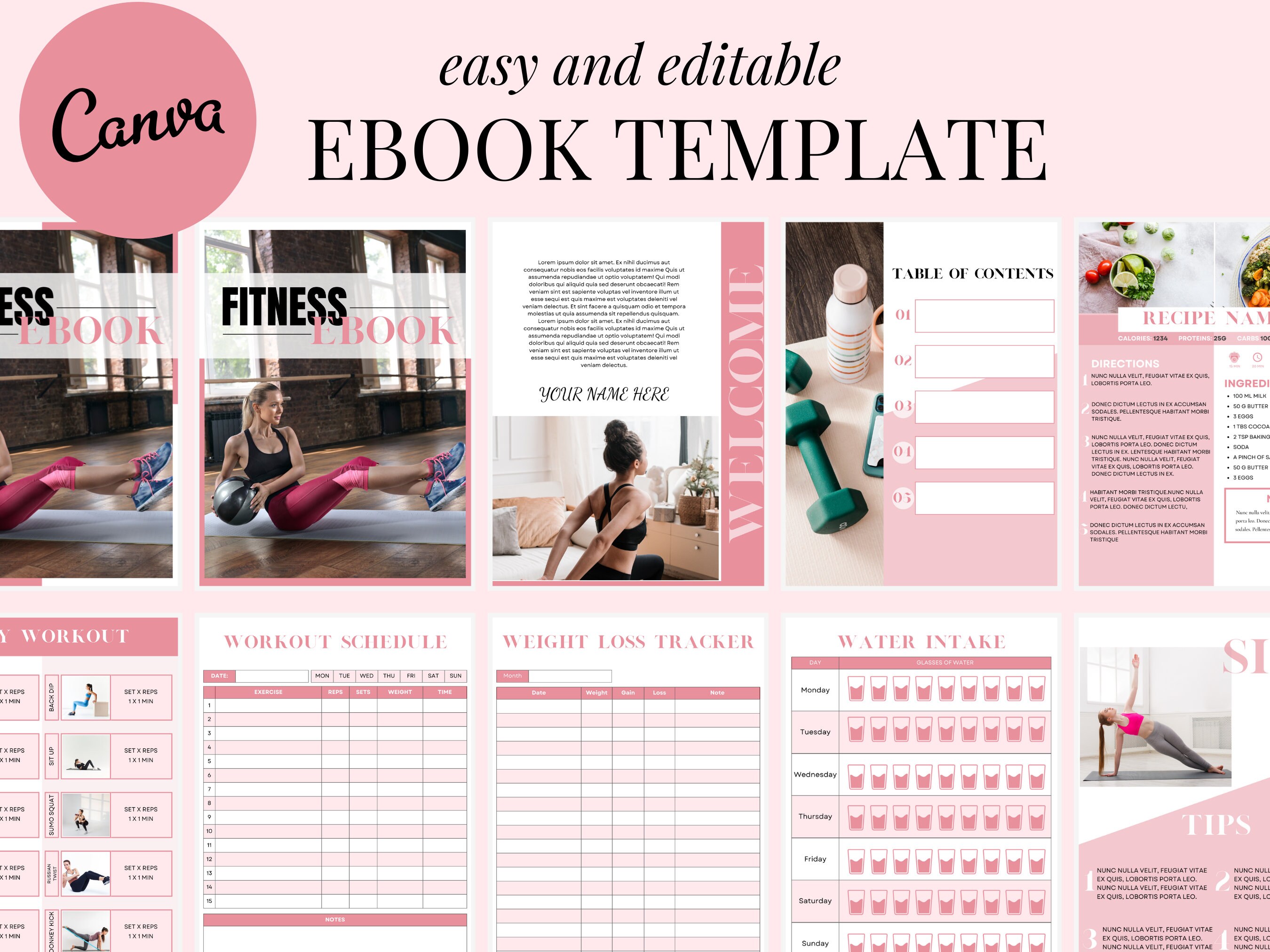 Fitness Program Template Canva | Fitness Ebook Template | Personal ...