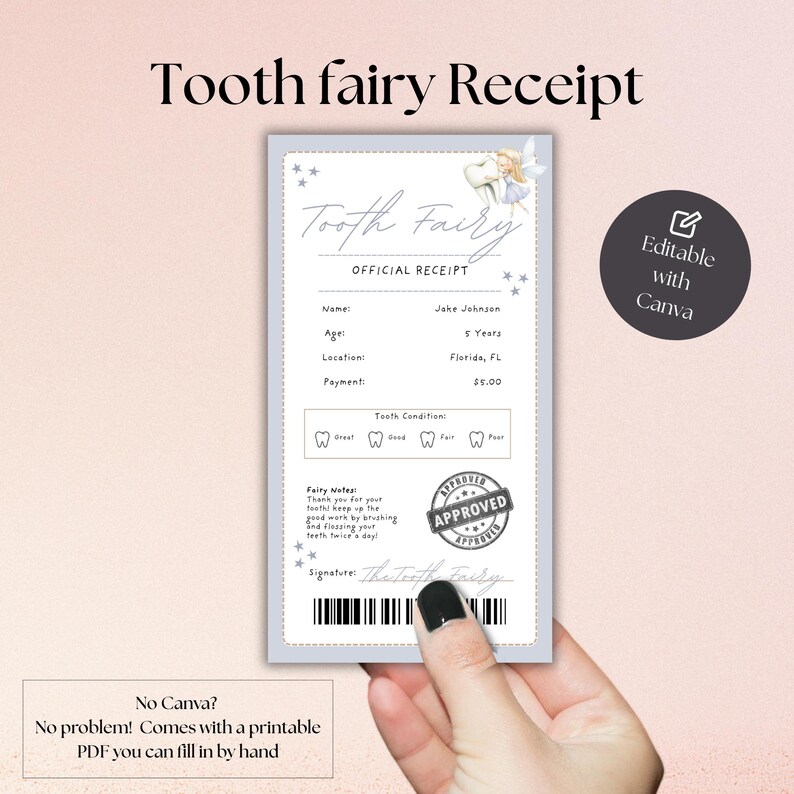Editable Tooth Fairy Receipt Printable Certificate | First Tooth Lost ...