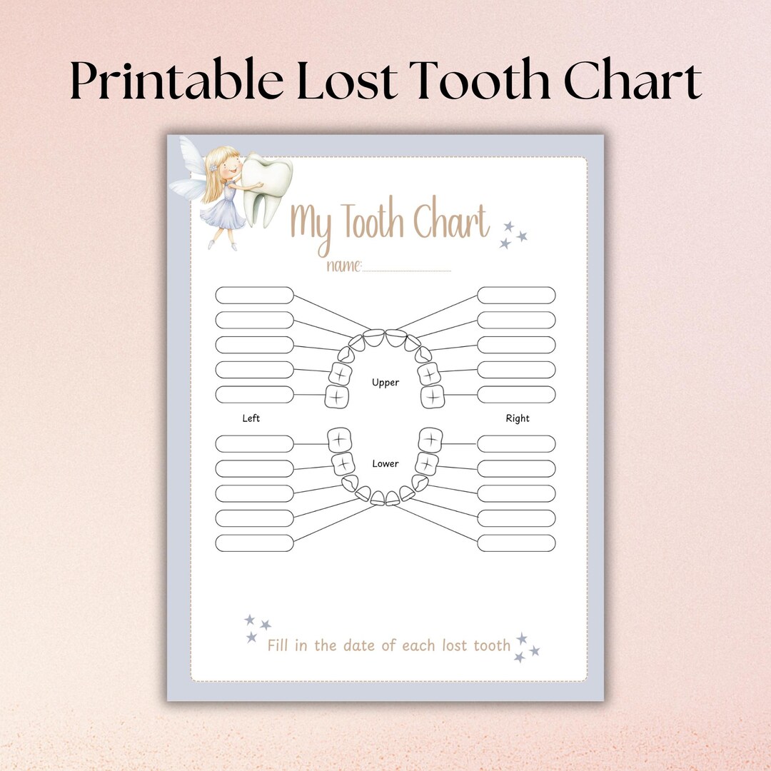 Tooth Fairy Lost Tooth Chart, Printable Baby Tooth Tracker, Milestone ...
