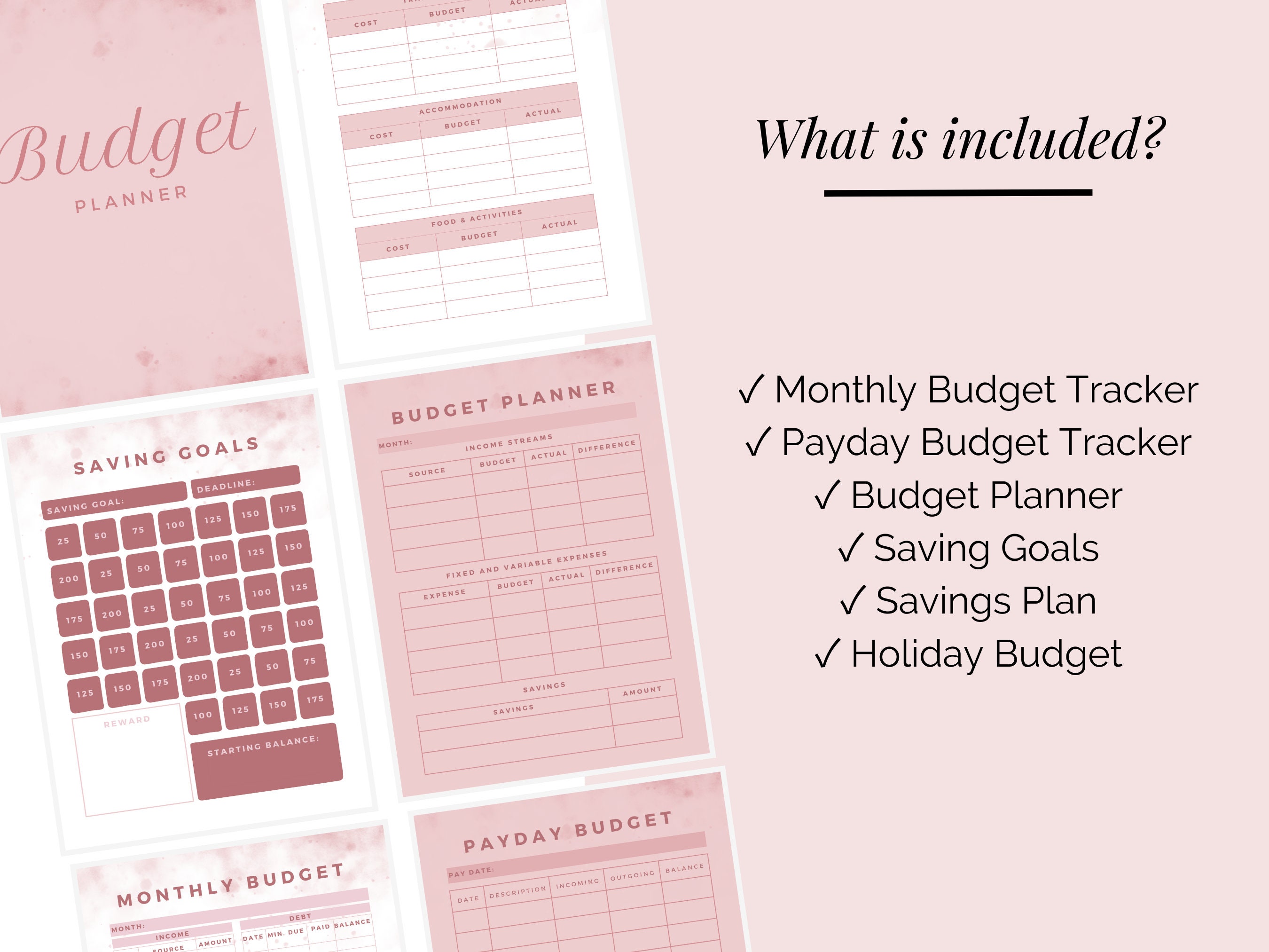 Pink Printable Monthly Budget Planner, Finance Tracker, Printable ...