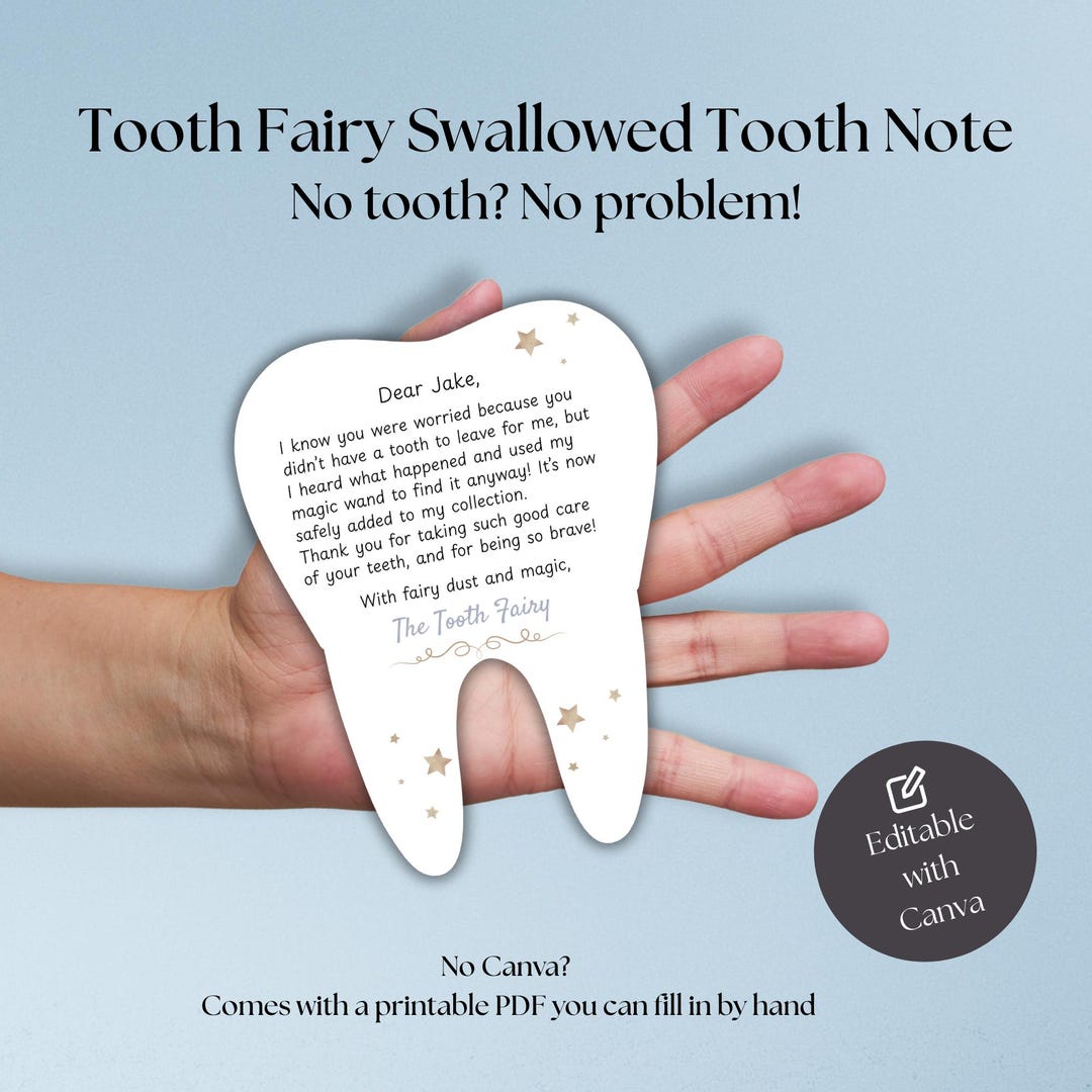 Editable Boys Swallowed Tooth Fairy Letter Instant Download, Printable ...