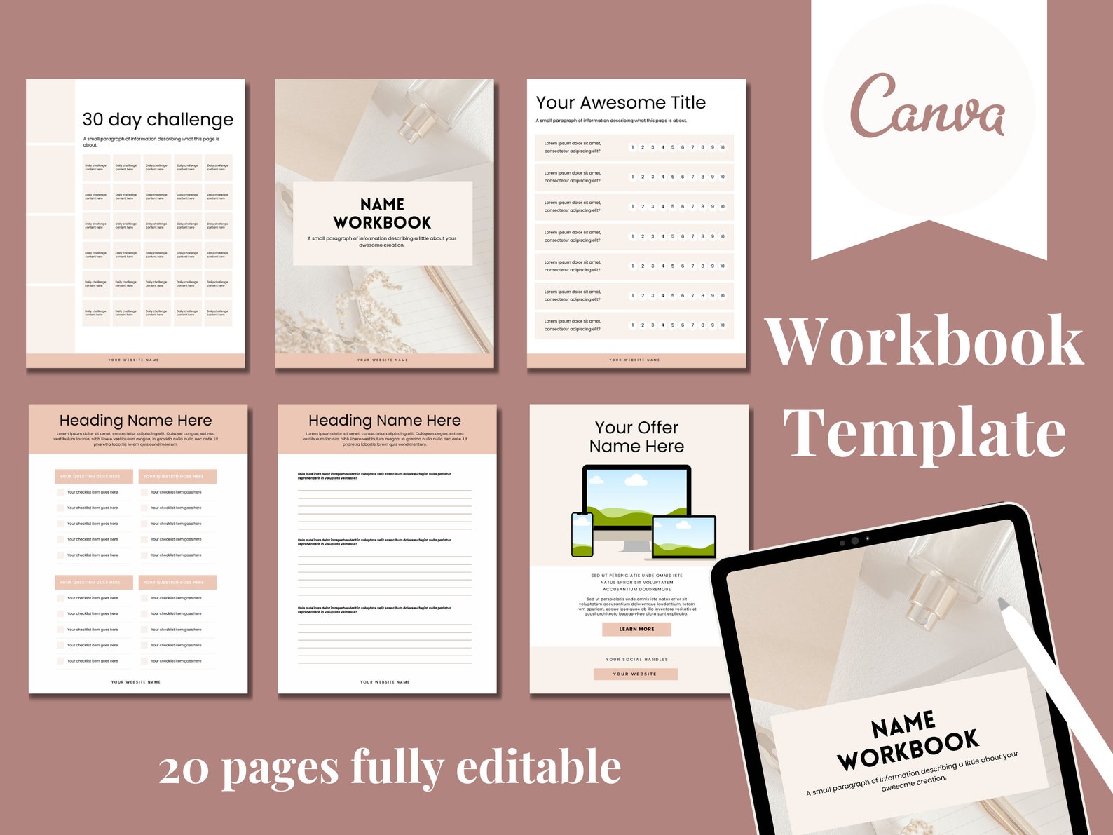 Editable Course Workbook Template, Workbook Canva Template, Lead Magnet ...